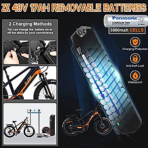 ETEK Hunter e Bikes for Adults Electric - 2X 48V 15Ah Panasonic Battery - BAFANG 1000W MID-Drive Motor Electric Bicycles for Men - CST 26" x4.0 Fat Tire Electric Bike | Shimano 7 Gears Mountain Bike