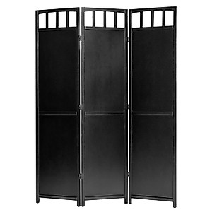 Legacy Decor 3 Panels Solid Wood Privacy Screen Room Divider Black Finish 5.8 ft Tall