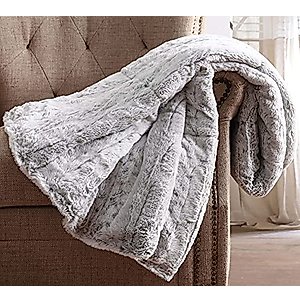 Christian Siriano - Luxurious Snow Leopard Fur Filled Grey Throw (60" x 70") - Gift Box Included - Perfect for Gifting Friends & Family