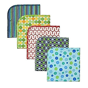 Abstract Circles and Stripes 1 Ply 12x12 Inches Set of 5 Printed Flannel Paperless Towels