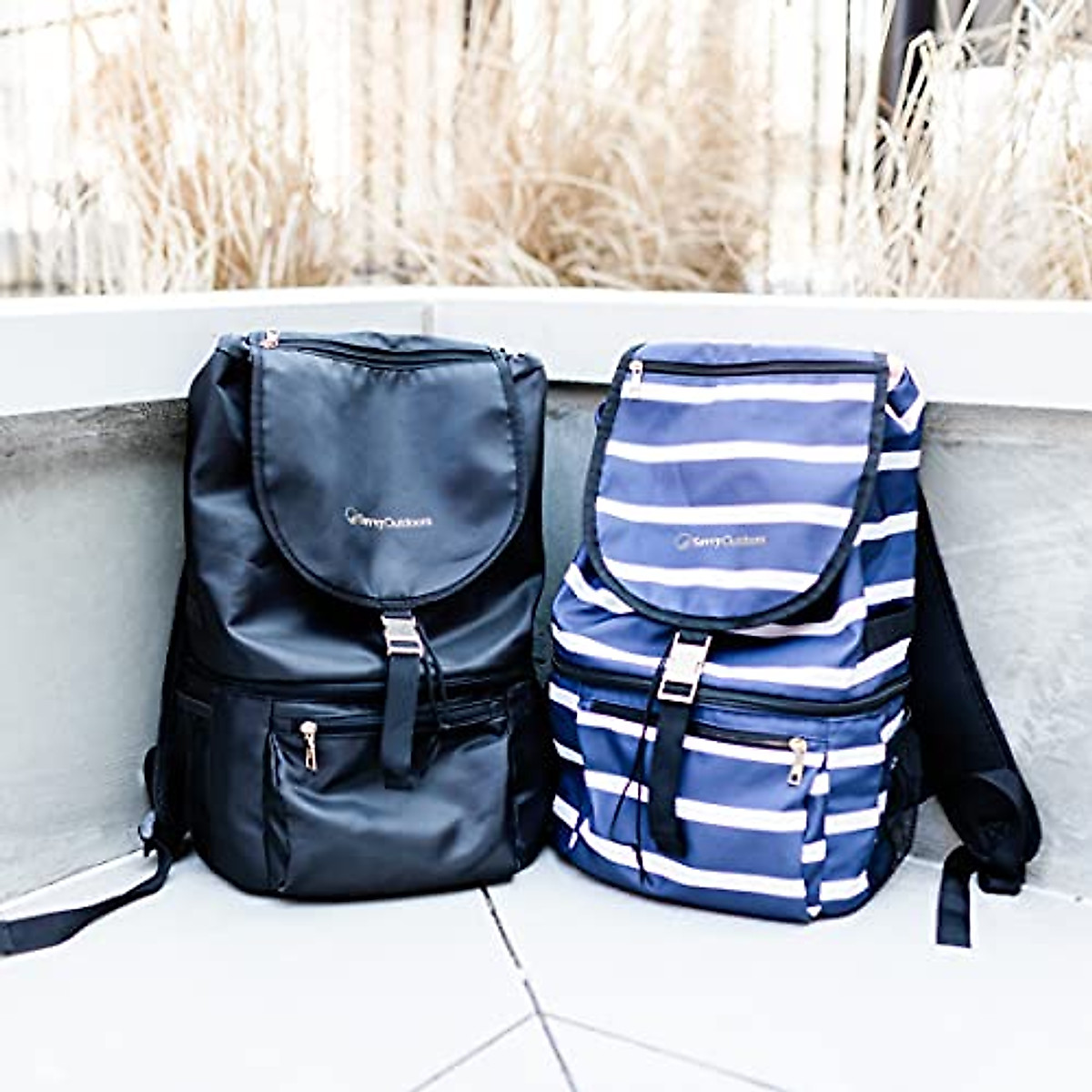 One Girl Savvy Outdoors Cooler Backpack | Durable, Lightweight, Stylish Design, High-Density Insulation Material & Leak-Proof | Perfect for Events, Picnics, Beach Activities, Hiking & More, Stripes