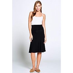 Popana Womens Casual Knee Length A-Line Stretch Midi Skirt Plus Size Made in USA Size XL Black