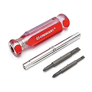 Crescent 6-in-1 Interchangeable Bit Screwdriver, Red Handle - CS61N