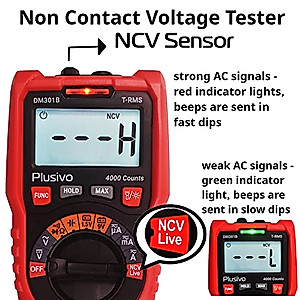 Multimeter 4000 Counts Digital Multimeter TRMS Auto-Ranging AC DC Voltmeter Ohm Volt Amp Tester NCV Live Test; Measures Voltage, Current, Resistance, Continuity with Set of Test Probes, Wire Stripper
