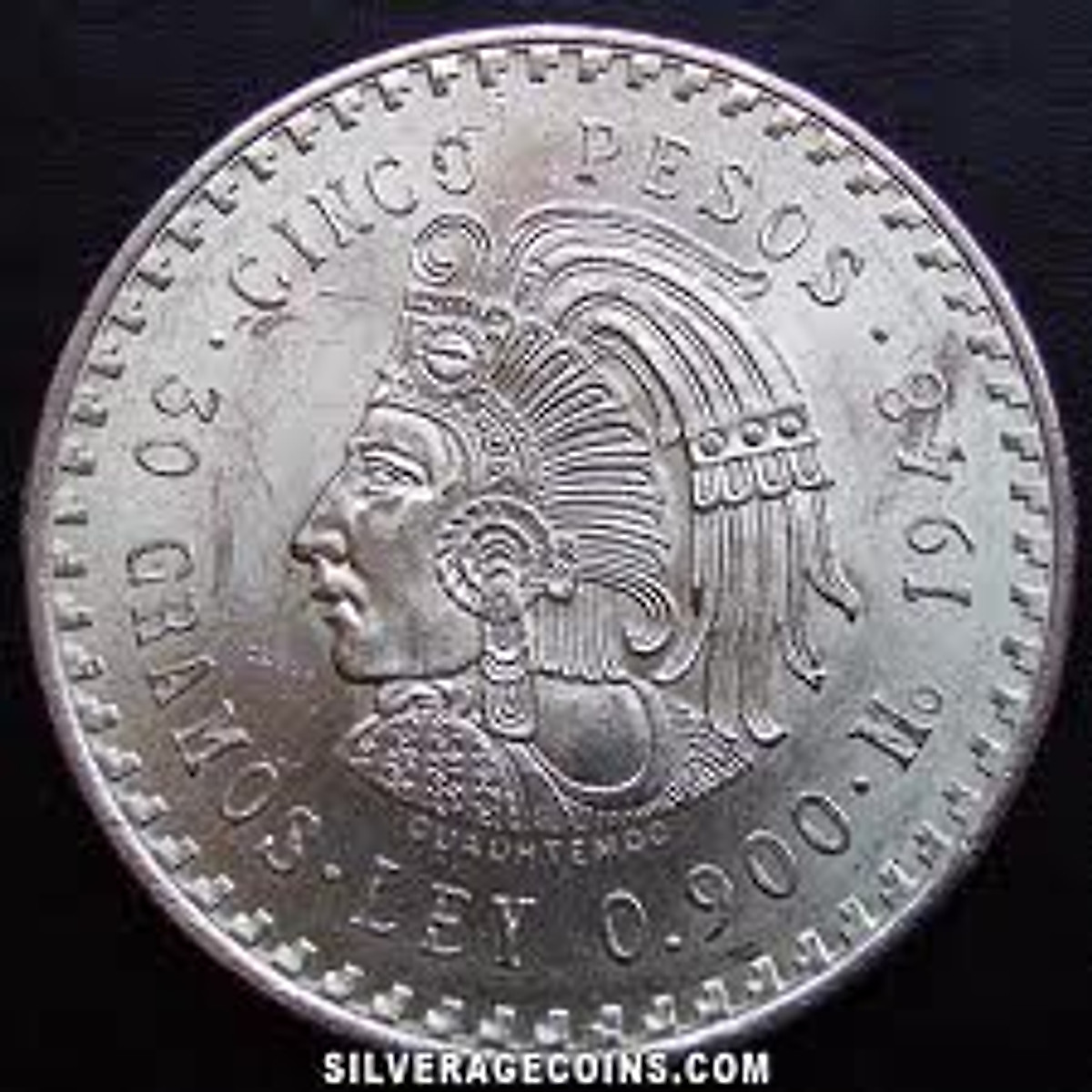 Mexico 1948 Silver Cuauhtemoc Five Peso Coin