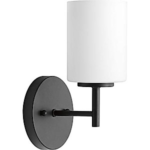 Progress Lighting Replay Collection 1-Light Etched White Glass Glass Modern Bath Vanity Light Textured Black