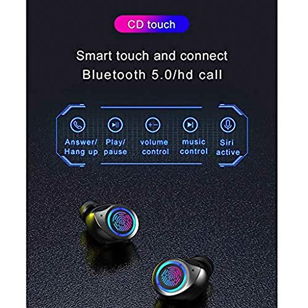 TBIIEXFL Headphones Touch Control with Charging Case Waterproof Stereo Earphones in-Ear Built-in Mic Headset Premium Deep Bass for Sport