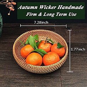 Small Round Key Bowl Woven Key Basket for Entryway Table Wicker Storage Basket for Remote Control, Wallet, Cell Phone, Catch All Bowl Tray for Small Item Display Basket for Candy Cracker and More