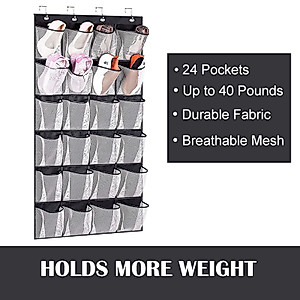 MIIDNTLX Over the Door Shoe Organizer,Hanging Shoe Organizers for Closet Entryway Cabinet Door Hanger,Shoes Storage Stand Wall Holder,Space Saving Clear 24 Pocket Mesh Breathable Shoe Rack