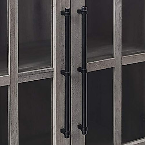 Walker Edison Farmhouse Barn Glass Door Wood Universal TV Stand for TV's up to 64" Flat Screen Living Room Storage Cabinet Doors and Shelves Entertainment Center, 58 Inch, Grey Wash