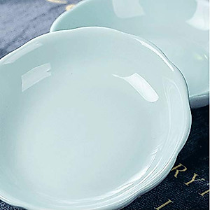 Sizikato 6pcs Light Blue Porcelain Snack Plates, 4-Inch Flower-Shaped Appetizer Plate Dipping Bowl.