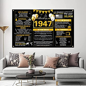 Crenics Black Gold 76th Birthday Decorations, Vintage Back in 1947 Birthday Backdrop Banner, Large 76 Years Old Birthday Anniversary Poster Photo Background Party Supplies for Women Men, 5.9 x 3.6 Ft