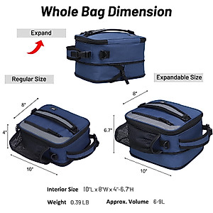 MIER Expandable Lunch Bag Insulated Lunch Box for Men to Work Travel Portable Lunchbox Bags with Shoulder Strap and Water Bottle Holder(Navy/Grey)