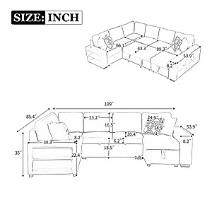 Merax 109" Large Sectional Sleeper Sofa with Pull Out Bed, Storage Chaise/Shelf & USB Ports, Dark Gray Oversized 5 Seat U-Shaped Couch Set, Convertible Sofabed for Living Room and Apartment, Grey