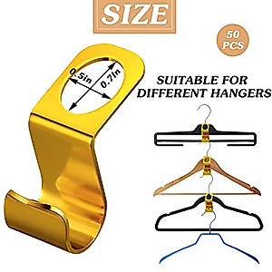 Tudomro 50 Pcs Metal Clothes Hanger Connector Hooks, Heavy Duty Extender Clips Space Saving Hooks for Closet Wardrobe Heavy Clothing Organizer (Golden)