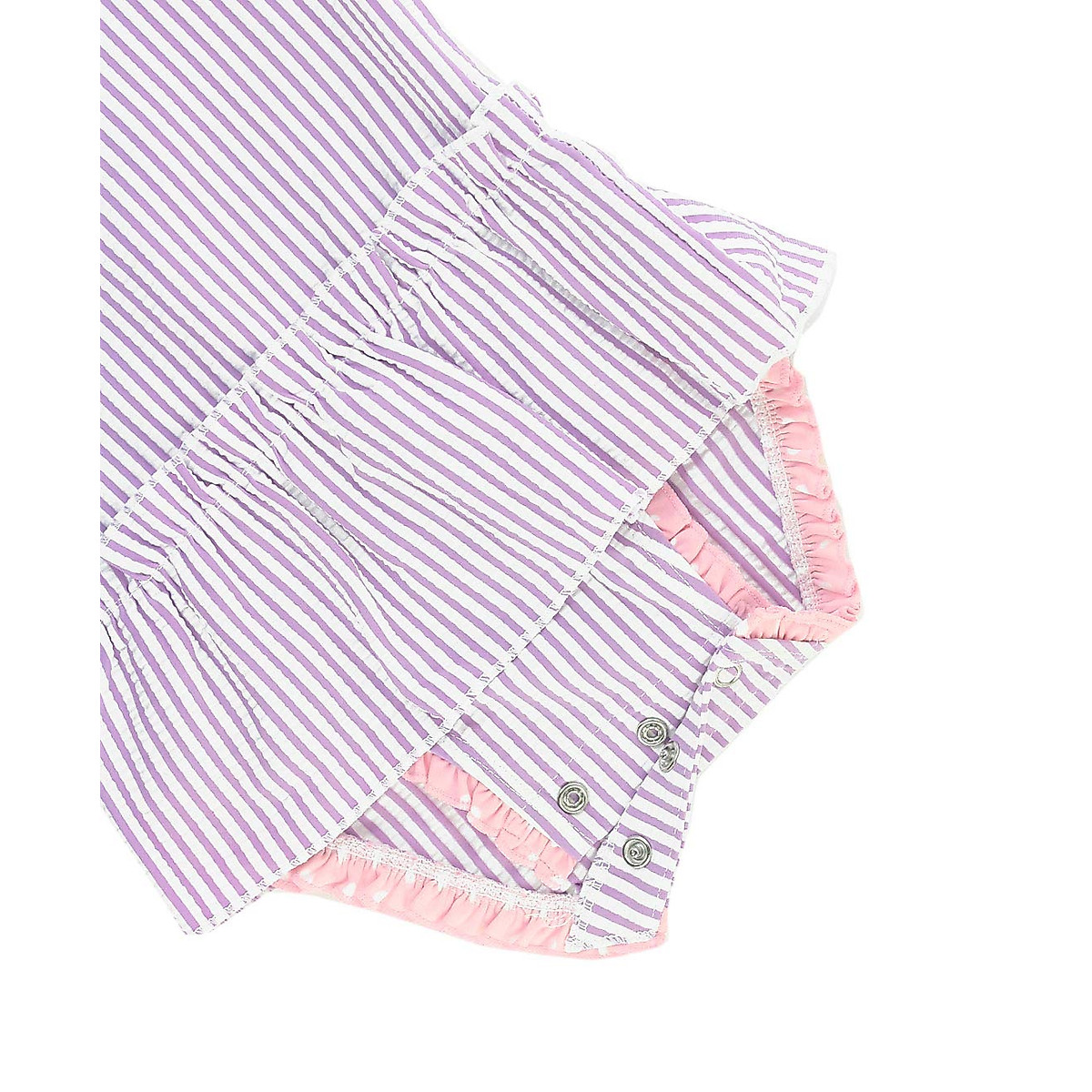 RuffleButts Infant/Toddler Girls Peplum Skirt One Piece Rash Guard Swimsuit - Lilac Seersucker - 12-18m