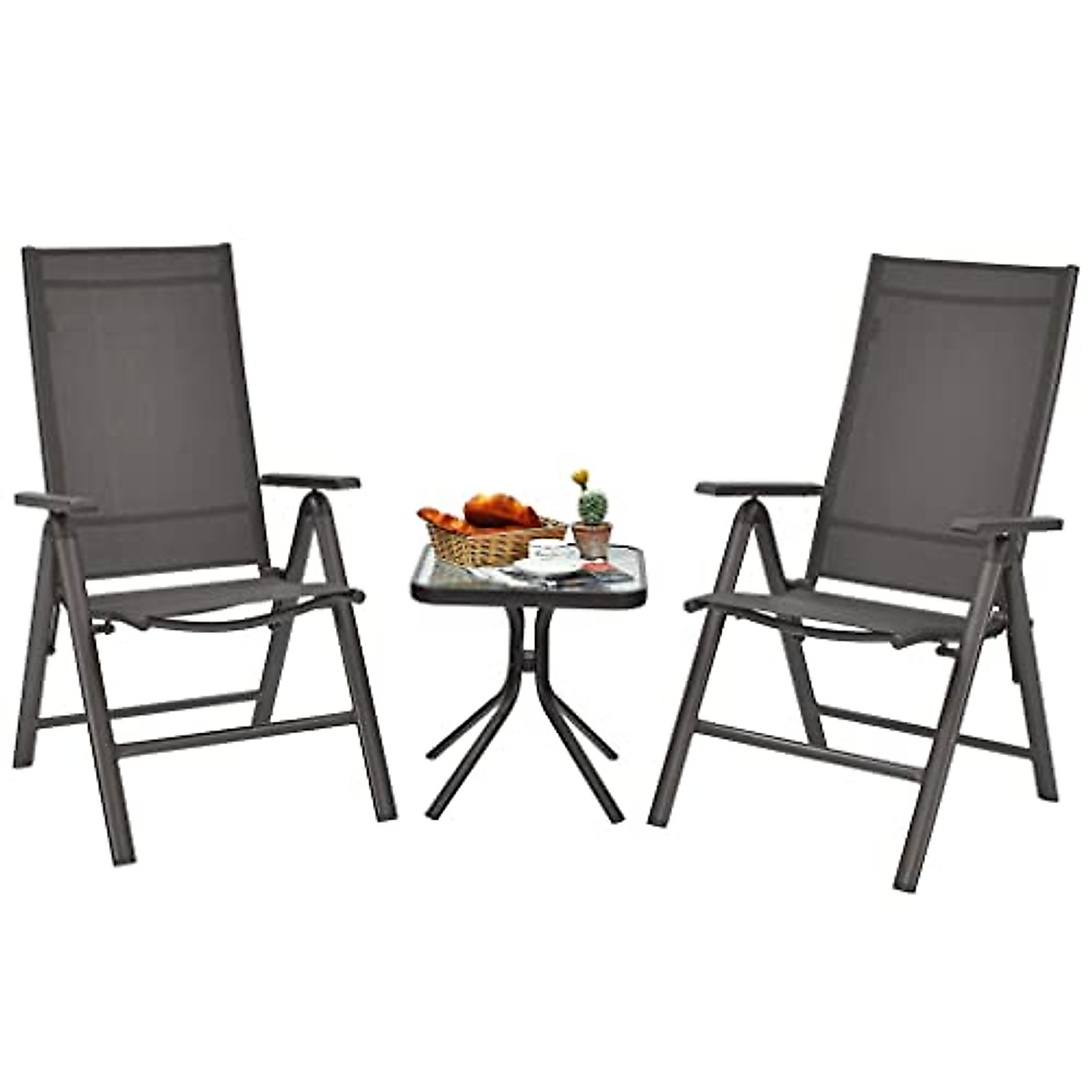 ZHYH Patio Chair 2 Piece Folding Dining Chair with Adjustable Back