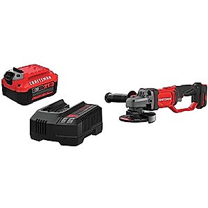 Craftsman V20 Angle Grinder, Small, 4-1/2-Inch with Battery Kit, Charger Included, 4.0-Ah (CMCG400B & CMCB204-CK)