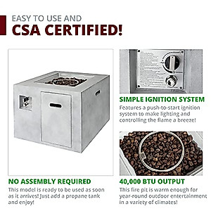 Lokingrise 32" Square Concrete Fire Pit Table, Gas Fire Pit, Outdoor Concrete Fire Table, Propane Fire Pit Table with Cover, Included Fire Pit Accessories