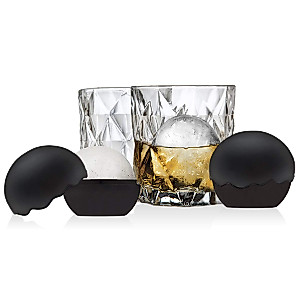 Whiskey Barware Set - 2 Old Fashion Tumbler Glasses with 2 Chilled Whisky Ice Ball Molds