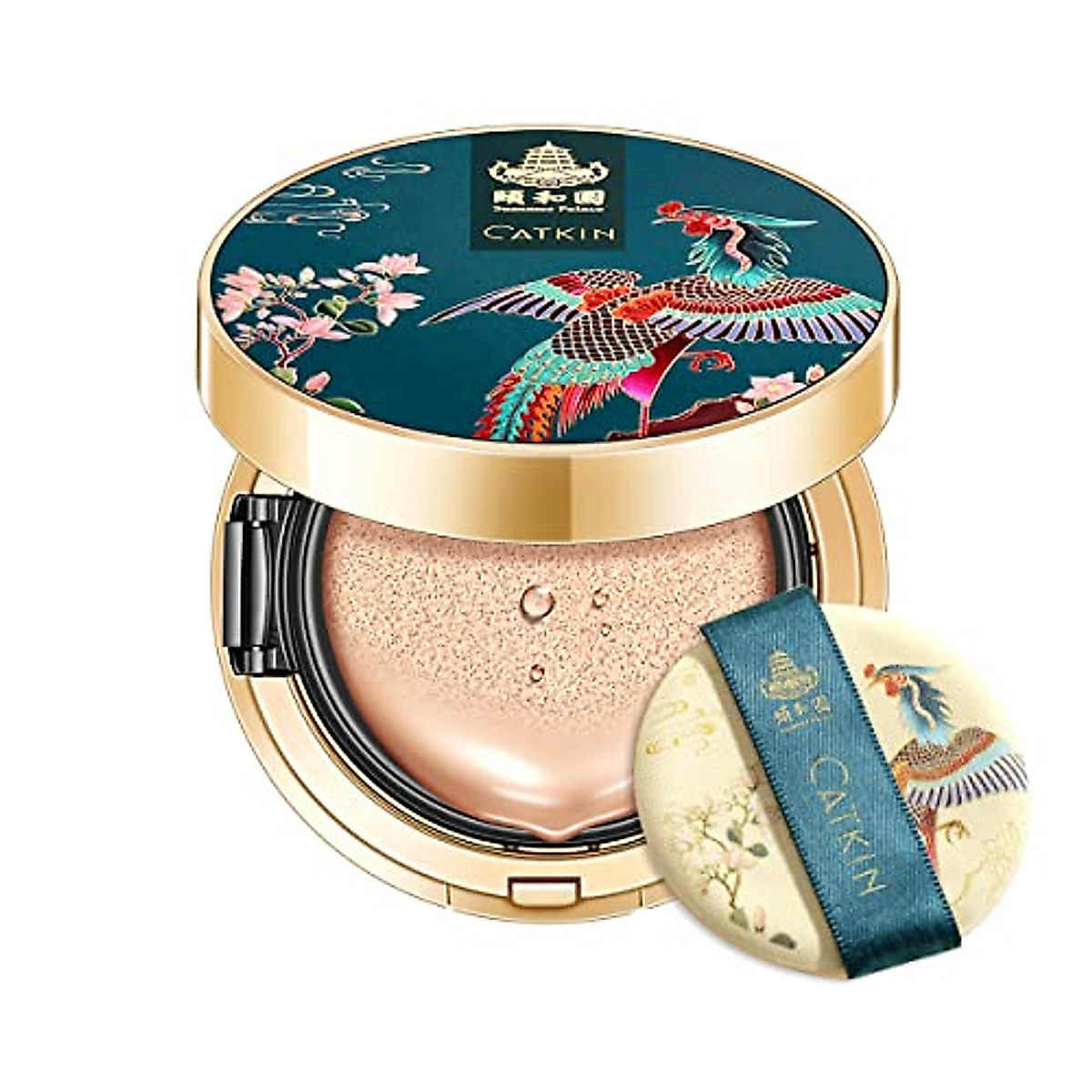 CATKIN BB Cream Air Cushion Foundation Full Coverage Moisturizing Concealer Natural Makeup With Free Refill Ivory Beige 0.46 Ounce