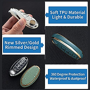 CHEZENHUI Compatible with Nissan Key Fob Cover with Leather Lanyard, Car Key Case Shell Protection for Nissan Altima Rogue Sentra Pathfinder Frontier Maxima Titan 5 Button Remote Smart Key, White