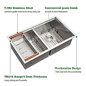 30 Kitchen Sink Double Bowl - Sarlai 30 x 19 inch Undermount Sink Stainless Steel 16 Gauge Two Basin Low Divider 50/50 Under Counter Deep Kitchen Sinks with Accessories