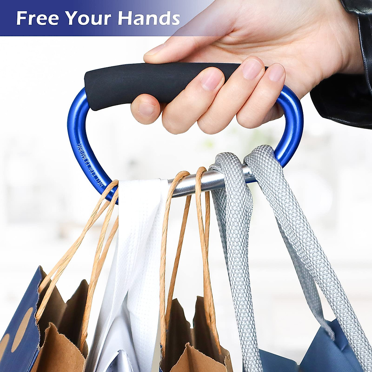 JIALEEY Grocery Bag Shopping Bag Holder Handle Carrier Tool Multi Purpose Snap Hook Stroller Hook Set Organizer Accessories with Soft Foam Grip for Hanging, Pack of 2, Blue