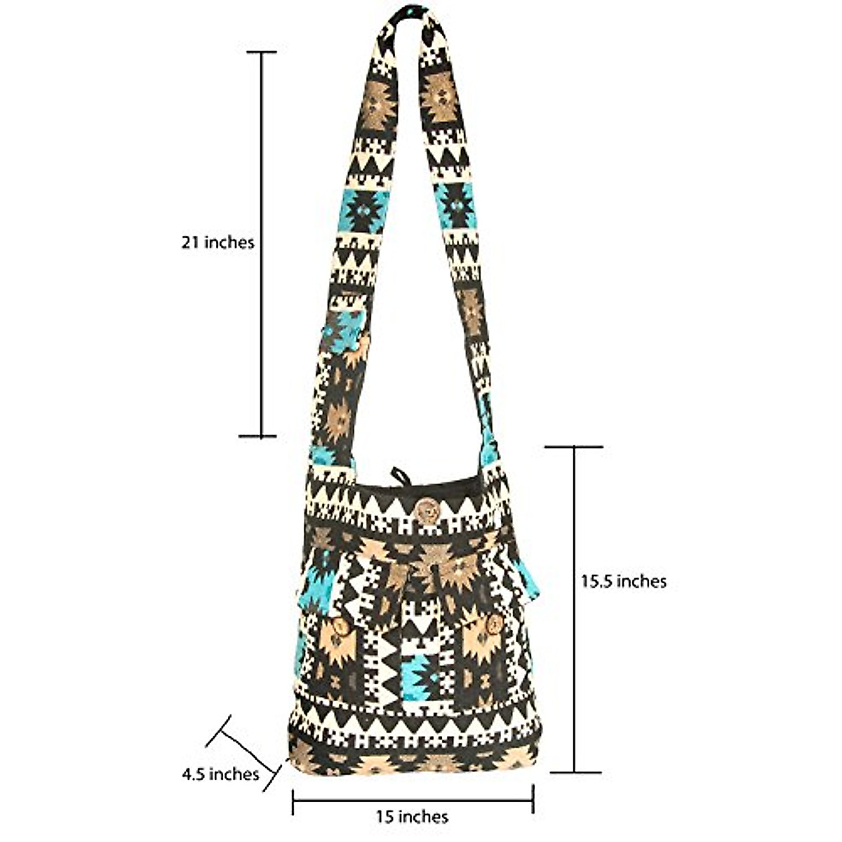 Tribe Azure Large Quilted Hobo Shoulder Bag Crossbody Sling Beach Travel (Blue Black)
