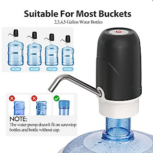 Rechargeable Water Bottle Pump, 5 Gallon Water Jug Dispenser Pump with USB Charging, Portable Automatic Water Dispenser for 5 Gallon Bottle, Ideal for Home,Office, Camping(Black)