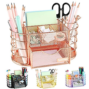 Spacrea Desk Organizers and Accessories, Office Organizer Pencil Holder for Desk, Desk Office Supplies Organizer (Rose Gold)