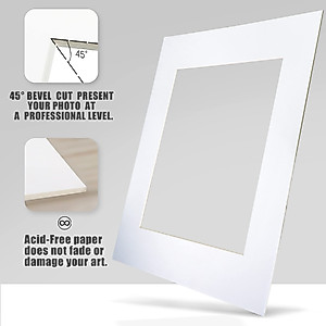 Betus 11x14 White Picture Mats, Acid Free, 1/16 Inches Thickness, White Core Bevel Cut Frame Mattes for 8x10 Pictures - Pack of 10