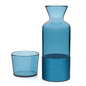 Rakle Bedside Water Carafe – 23.6oz Water Carafe with Glass – Clear/Colored Water Pitcher for Nightstand, Bedroom, Bathroom – Glass Water Carafe for Mouthwash, Water, Lemonade, Juice