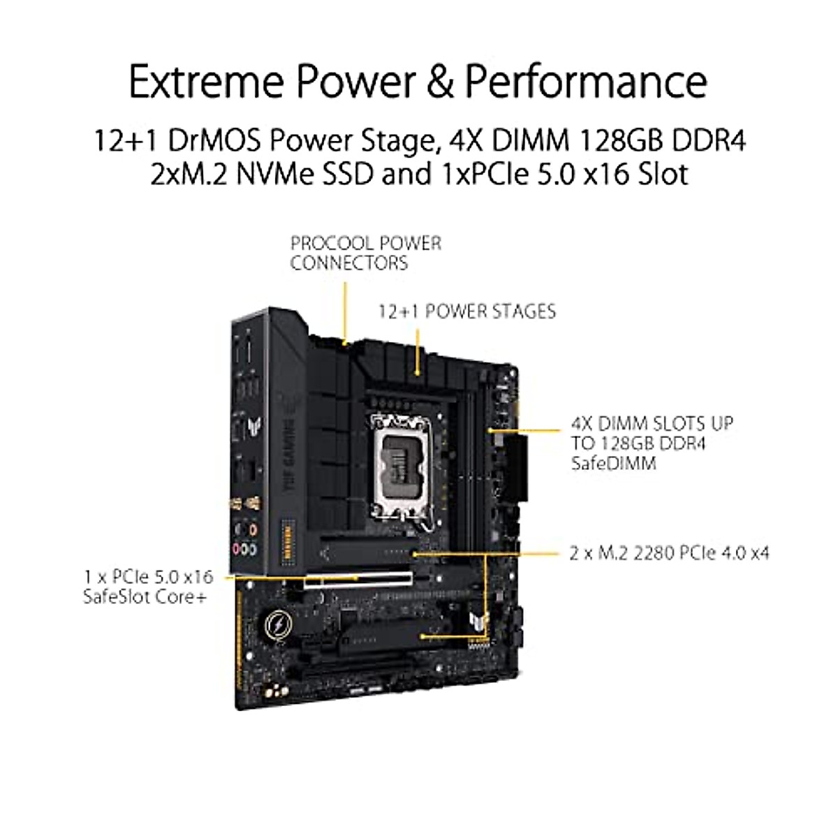ASUS TUF GAMING B760M-PLUS WIFI D4 Intel(13th and 12th Gen)LGA 1700 mATX motherboard,PCIe 5.0,2xPCIe 4.0 M.2 slots,DDR4,WiFi 6,2.5Gb LAN,USB 3.2 Gen 2x2 Type-C,front USB 3.2 Type-C,Thunderbolt (USB4®)