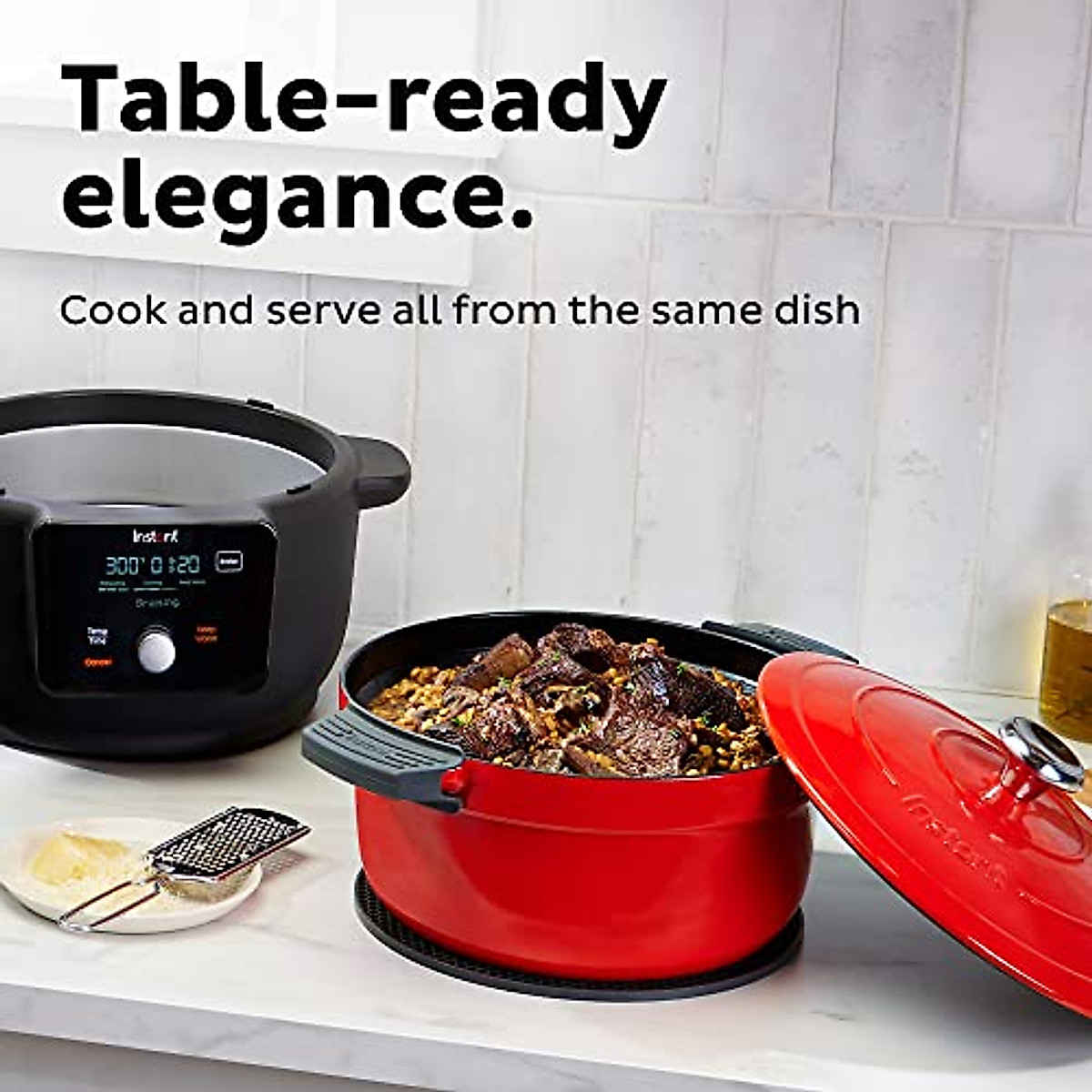 Instant Pot, 6-Quart 1500W Electric Round Dutch Oven, 5-in-1: Braise, Slow Cook, Sear/Sauté, Cooking Pan, Food Warmer, Enameled Cast Iron, Free App With 50 Recipes, Perfect Wedding Gift, Red