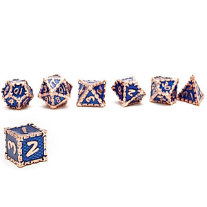 Ouyide Metal dice, DND dice Set, Dragon Skin Scale Iron Chain, Suitable for Role-Playing Dungeons and Dragons dice Set Game（Rose Gold Rim + Blue）