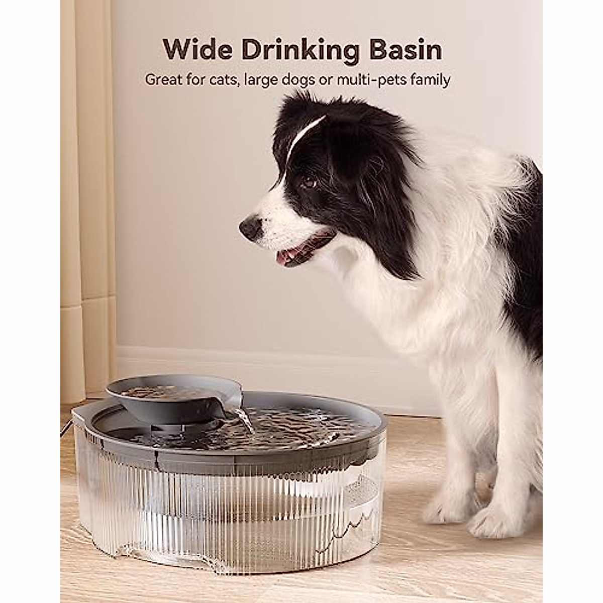 Dog Water Fountain Dispenser for Large Dogs - Automatic Bowl Cat Fountain Inside - Big 168oz/5L with 3 Replacement Filters - Grey (NR-5L-3+3)