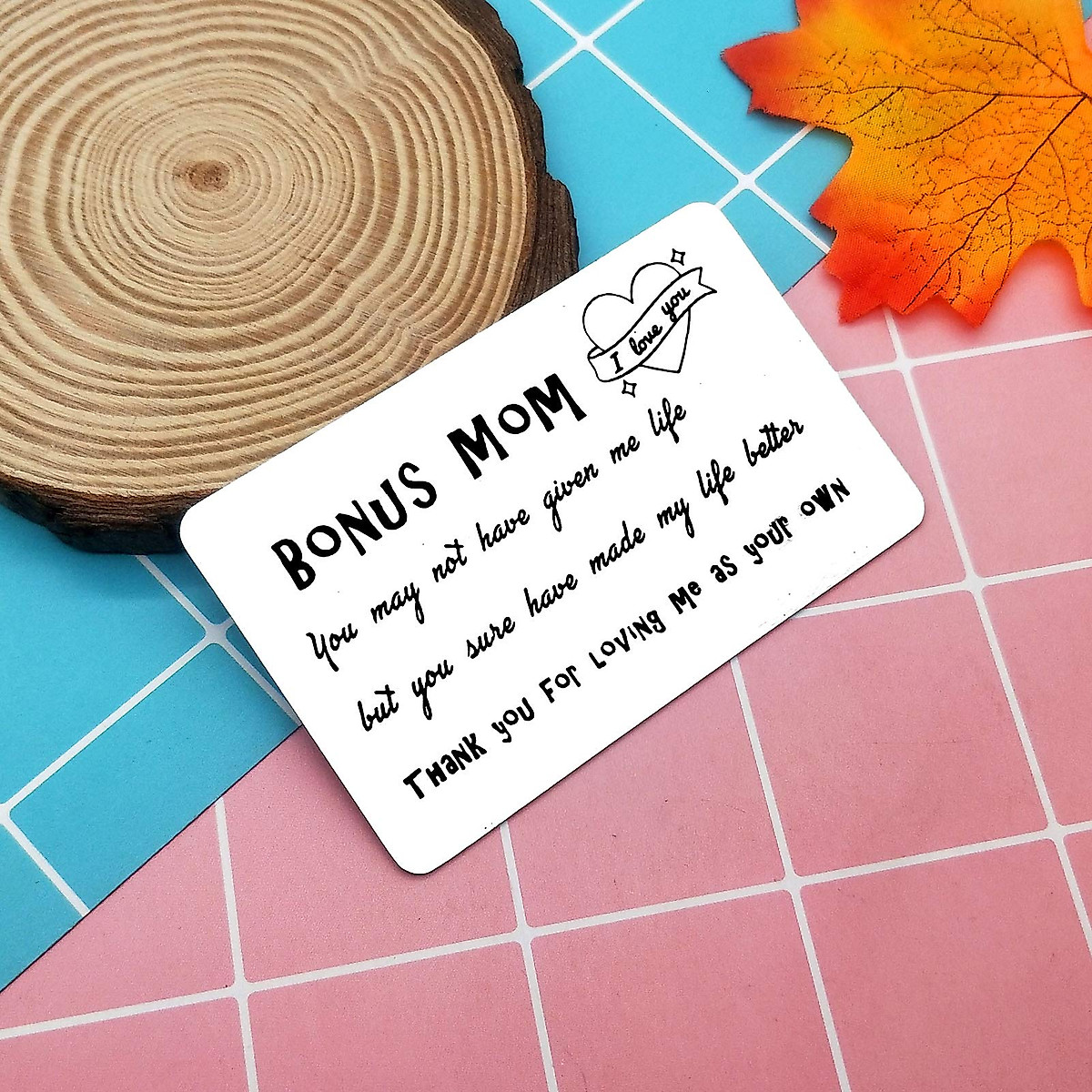 Bonus Mom Engraved Metal Wallet Card Insert for Stepmom Gift Stepmom Birthday Card Gifts,Bonus Mom Gift,Mother of Bride Groom Gift,Bonus Mom,Stepmother,Stepmom,Mother-in-law Christmas Mothers Day Gift