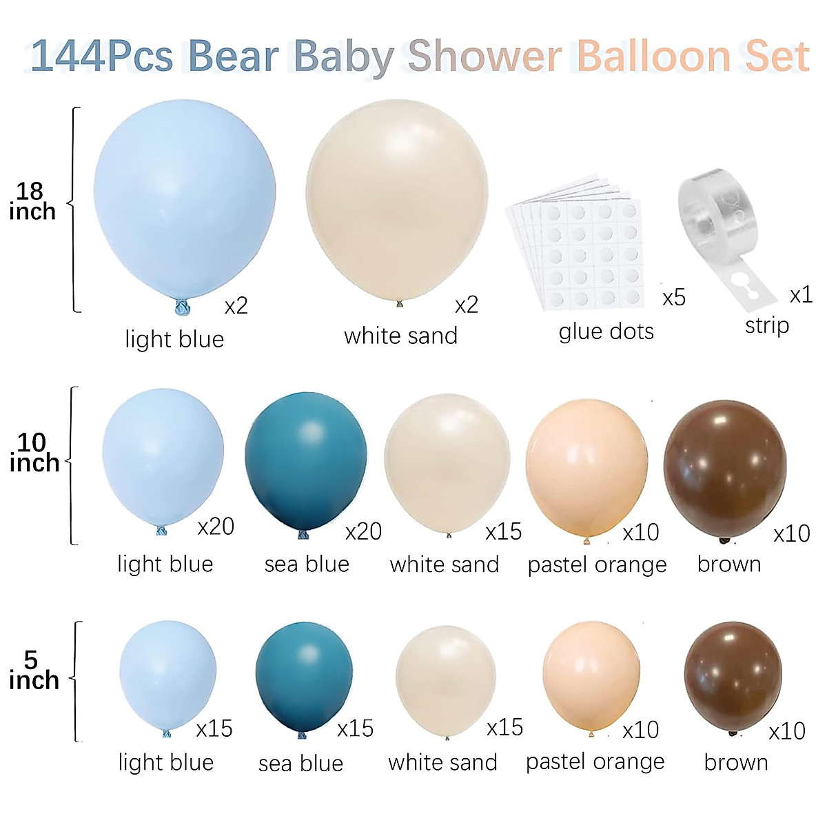 Dusty Blue Brown Balloons Arch Kit, Pastel Blue Blush Sand White Neutral Balloons Garland Kit for Boy Baby Shower Teddy Bear Boho Birthday Party Decorations