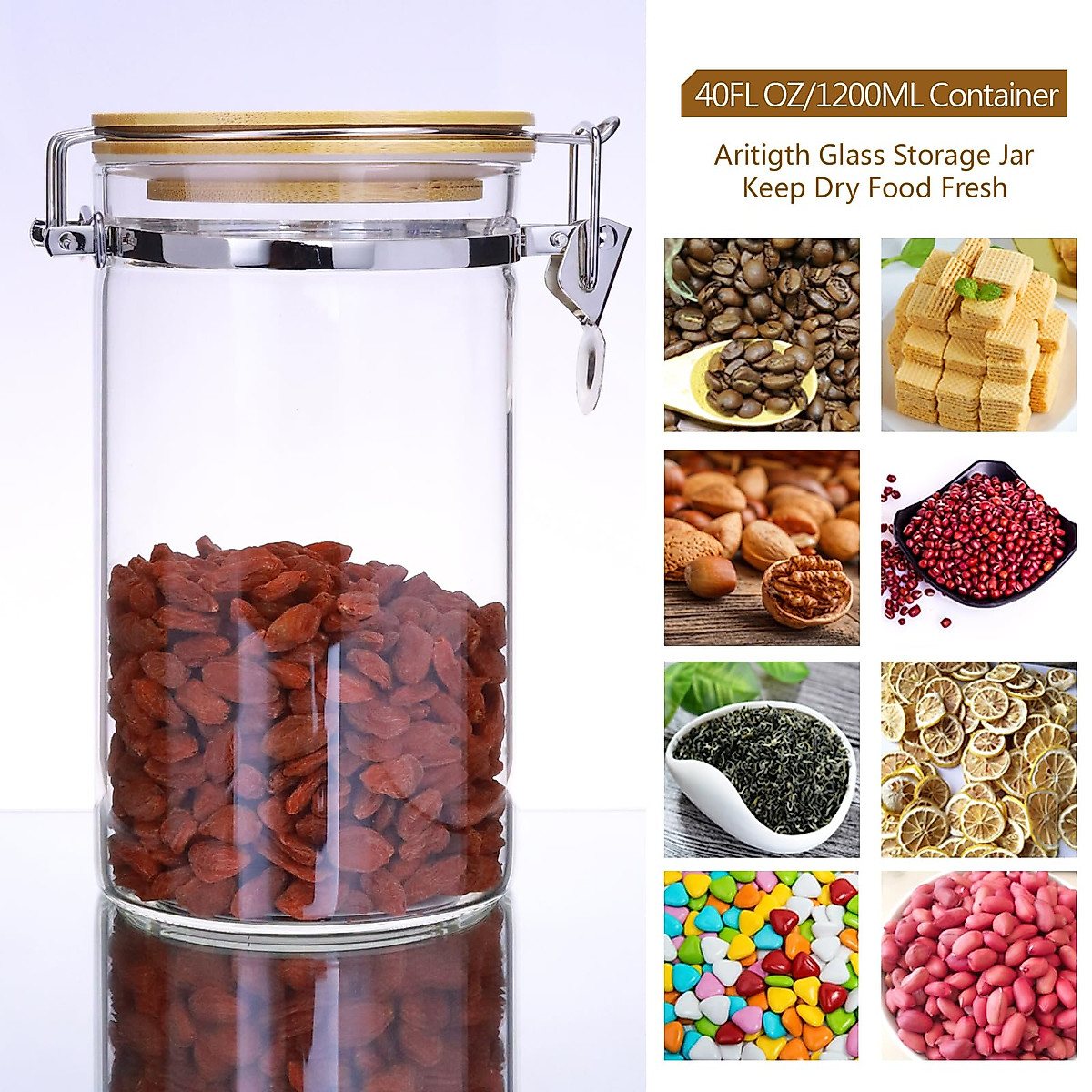 Matifaner Glass Coffee Storage Containers with Bamboo Shelf,Ground Coffee Holder Jars,Airtight Glass Countertop Storage Jar Canisters with Spoon for Coffee,Loose Tea,40 Fluid-oz,Pack of 3