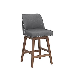 SENYUN Swivel Bar Stools Set of 4, 26" Counter Height Bar Stools with Back, Linen Fabric Upholstered Seat Barstool with Wooden Base for Kitchen Island Dining Room Pub