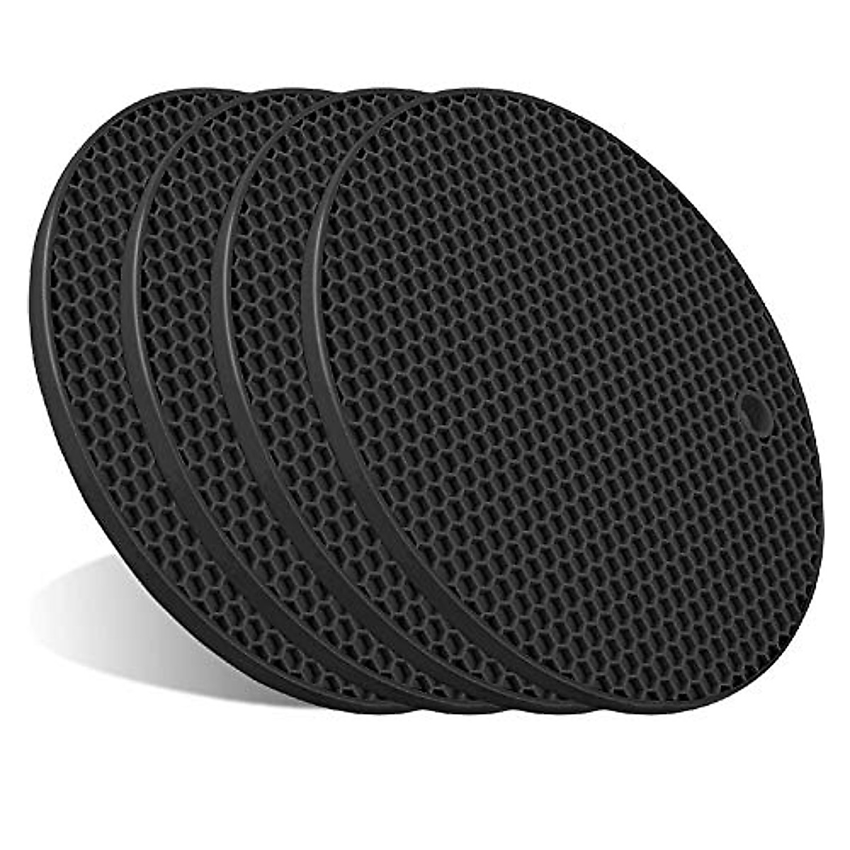 4 Pcs Trivets for Hot Dishes, Kitchen Heat Resistant Silicone Trivet, Extra Thick, Large, Non Slip (1. Black)