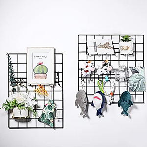 Coume Metal Grid Hooks Rack for Wall Grid Panel, 4 Pack Hanging Hooks for Wall Grid Storage and Display, Grid Wall Accessories Black Organizer for Wire Grid Wall