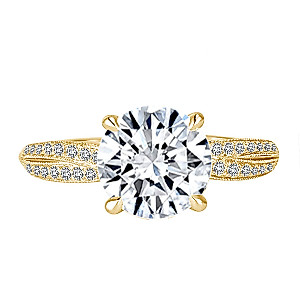 AFFY (0.26 Cttw) Round White Natural Diamond Semi Mount Engagement Wedding Ring In 14k Solid Yellow Gold (I-J Color, I2-I3 Clarity) Ring Size-6.5