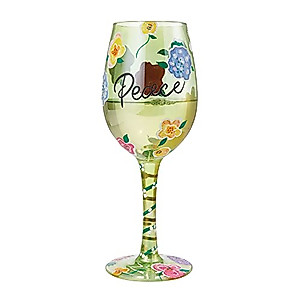 Enesco Designs by Lolita Peace Floral Hand-Painted Artisan Wine Glass, 15 Ounce, Multicolor