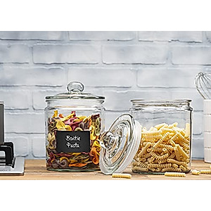 Glass Canister Set for Kitchen Counter + Labels & Marker - Set of 2 - Glass Cookie Jars with Airtight Lids - Food Storage Containers with Lids Airtight for Pantry - Flour, Sugar, Coffee, Cookies, etc.