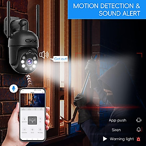 [10CH, Upgrading 5MP] CKK Wireless Security Camera System with 1TB HDD, 4pcs PTZ Cameras Outdoor Indoor, 3K WiFi Surveillance NVR System with Floodlights & Siren Alarm, 2 Way Audio, Waterproof