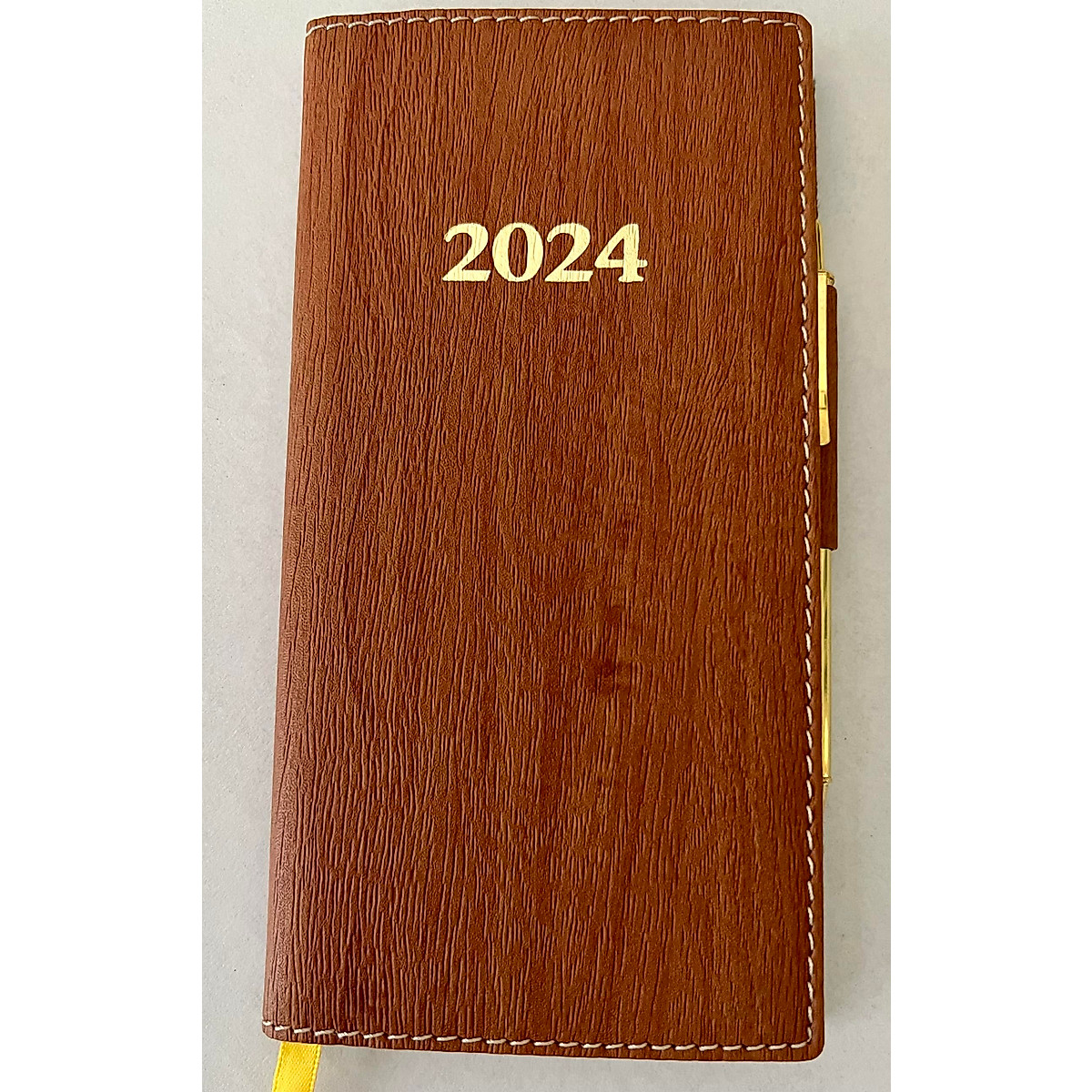 2024 Italian Bonded Leather British TAN Weekly Pocket Planner Engagement Calendar With Pen