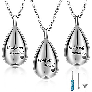 Kigeli 3 Pieces Urn Necklaces for Ashes Memorial Cremation Ashes Urn Pendant Necklace Cremation Jewelry for Ashes Urn Necklace for Ashes for Women Men