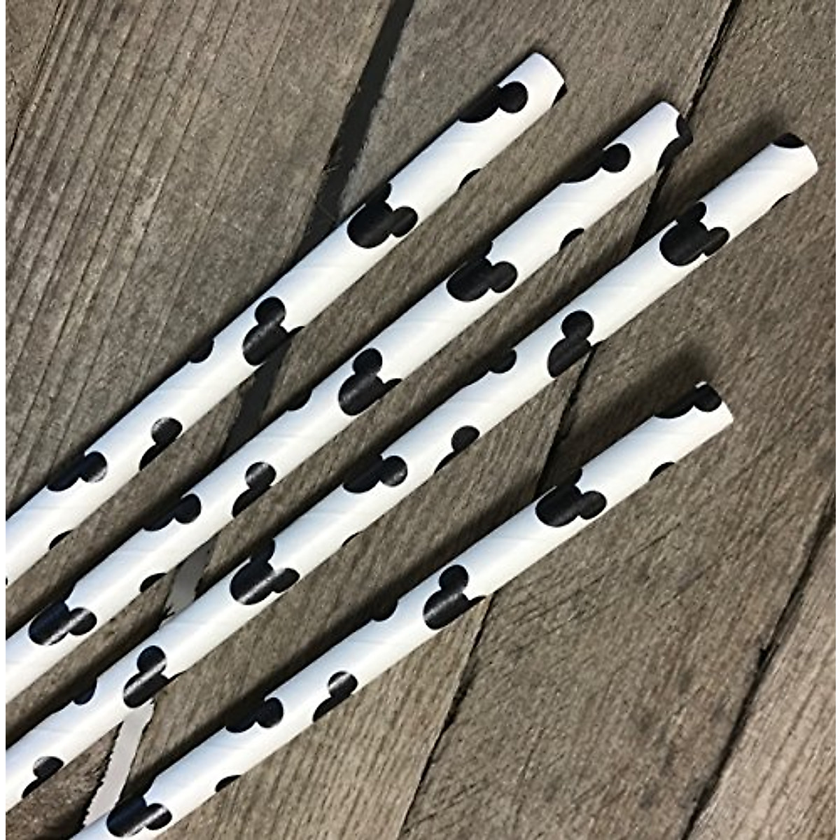 Mickey Mouse Inspired Paper Straws - Black White - 100 Pack - Outside the Box Papers Brand
